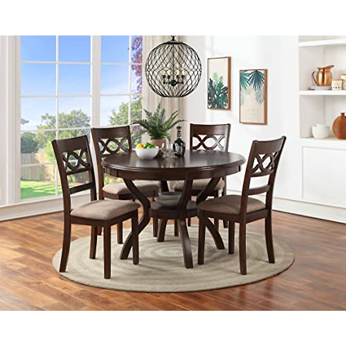New Classic Furniture Cori 5-Piece Round Dining Set with 1 Table and 4 Chairs, Brown Cherry