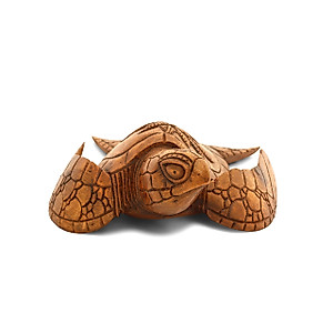 G6 Collection 12" Long Wooden Hand Carved Turtle Tortoise Statue Figurine Sculpture Handcrafted Handmade Decorative Home Decor Accent Rustic Seaside Tropical Nautical Ocean Coastal Decoration