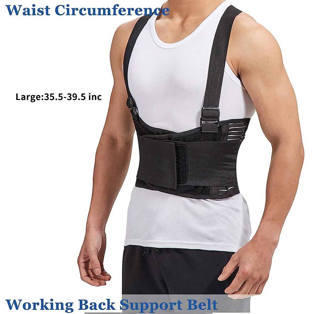 Industrial Work Back Brace | Removable Suspender Straps for Heavy Lifting Safety - Lower Back Pain Protection Belt for Men in Construction, Moving and Warehouse Jobs