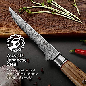 Master Maison 6" Damascus Steel Fillet Knife With Full-Tang Handle, Sheath, Sharpening Stone, Storage Box & Drying Cloth | AUS-10 Japanese Stainless Steel Ultra Sharp Filleting & Boning Knife For Fish