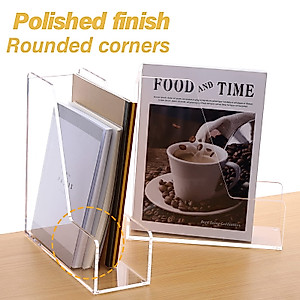 SANRUI Clear Magazine File Holder Vertical File Folder Holder, Acrylic Desk Organizer for File Storage, Book Bin and Office Desk Accessories ，2-Pack Bookshelf for Desk Home Office