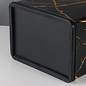 Huaqinglian Small Office Trash can Bedroom Wastebasket,Rectangle Slim Bathroom Kitchen Garbage can 2.6Gallon(Black Gold Marble)