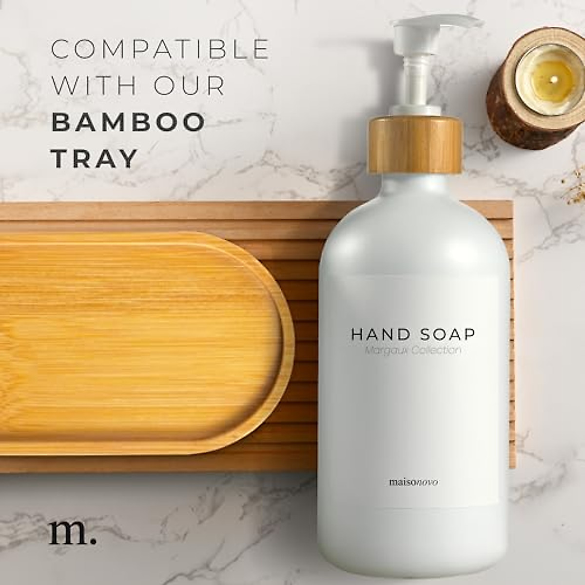 MaisoNovo Soap Dispenser 1-Piece Set | 16.9oz White Bottles with White Bamboo Pump