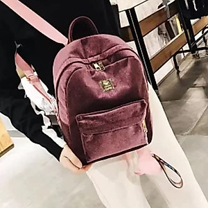 Women's Velvet Casual Backpack Cute Mini Daypack Fashion Bookbag for Teen Girls Lightweight Daypack Gift Ideas (Green,23*9*31cm)