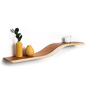 Floating Shelves with Hidden Mount, Wall Shelf with White Decor, Modern Furniture Made of Natural Wood, Geometric Wooden Shelf Office Bookshelves Bathroom Storage Bedroom (Cherry, 120cm (47.2 inch))