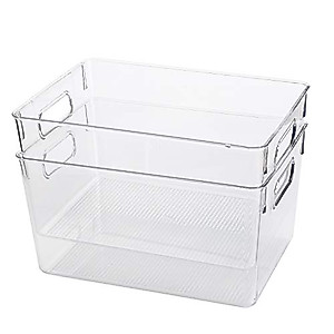 Kingrol 4 Pack Plastic Storage Bins for Freezer, Pantry, Countertop, Cabinet Organization, Stackable Food Storage Organizer with Handles, BPA Free, 10.75 x 7.75 x 6 Inch