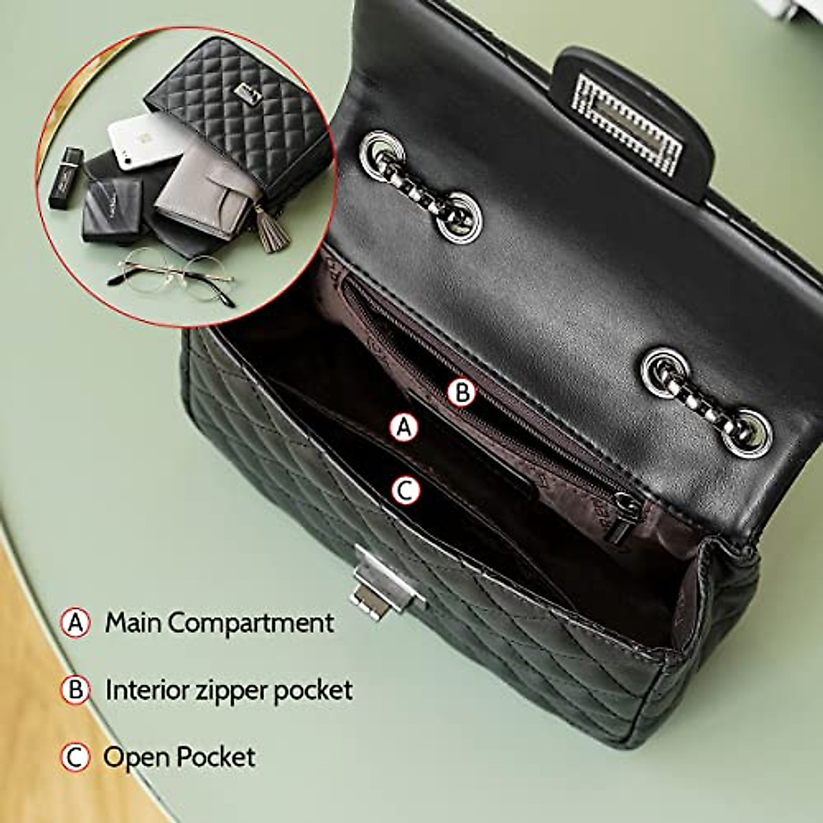 Women Leather Crossbody Satchel Bag Small Tote Shoulder Handbags Quilted Bag (black1)