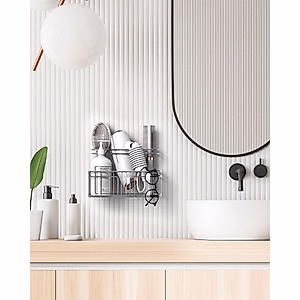 ULG Hair Tool Organizer, Over Cabinet&Wall Mount Hair Care & Styling Tool Organizer,with 5 Adjustable Height and 3 Compartment for Hair Dryer,Flat Irons,Curling Wands for Bathroom, Chrome