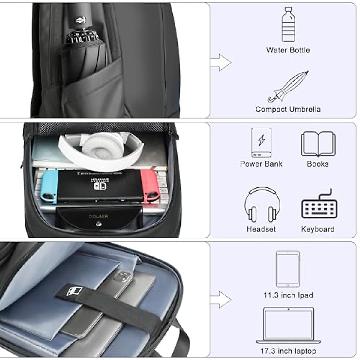 Business Backpack for Men, Slim Laptop Backpack Waterproof 17 inch, Lightweight Compact Computer Backpack with USB Charging, Thin Backpack Sleek for Travel Work Office and College - Black