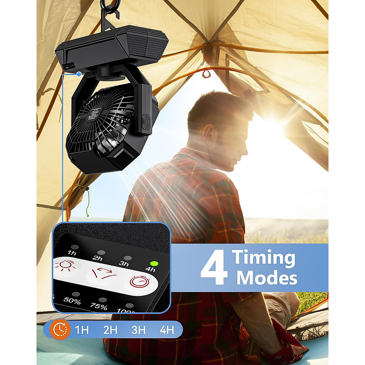 Portable Fan Rechargeable, 20000mAh Battery Powered Fan with LED Lantern, Table Fan, Camping Essentials, USB C Battery Operated Camping Fan for Travel, Picnic, Barbecue, Fishing, Office, Home