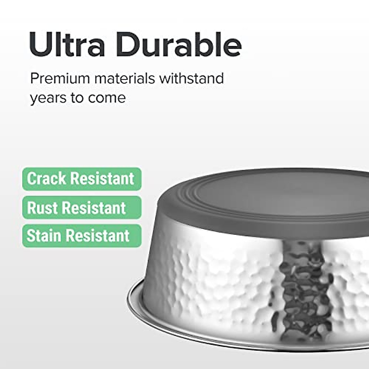 URBUDDIES 2 Pack Hammered Stainless Steel Cat Bowls, 2 Cup, Gray Bottom