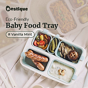 NESTIQUE Silicone Plates for Baby & Toddlers, Divided Plates Design | Microwave & Dishwasher Safe, BPA Free Toddler Plates, Baby Food Tray | Baby Kids Plates, Vanilla Mint