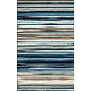 SAFAVIEH Marbella Collection Area Rug - 9' x 12', Blue & Multi, Handmade Flat Weave Stripe Wool, Ideal for High Traffic Areas in Living Room, Bedroom (MRB289A)