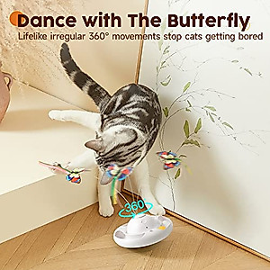 Potaroma Cat Toys Tumbler Smart Interactive Electronic Kitten Toy, Fluttering Butterfly, Bell Track Balls, Indoor Exercise Cat Kicker, 3 AA Batteries Required (Bright White)