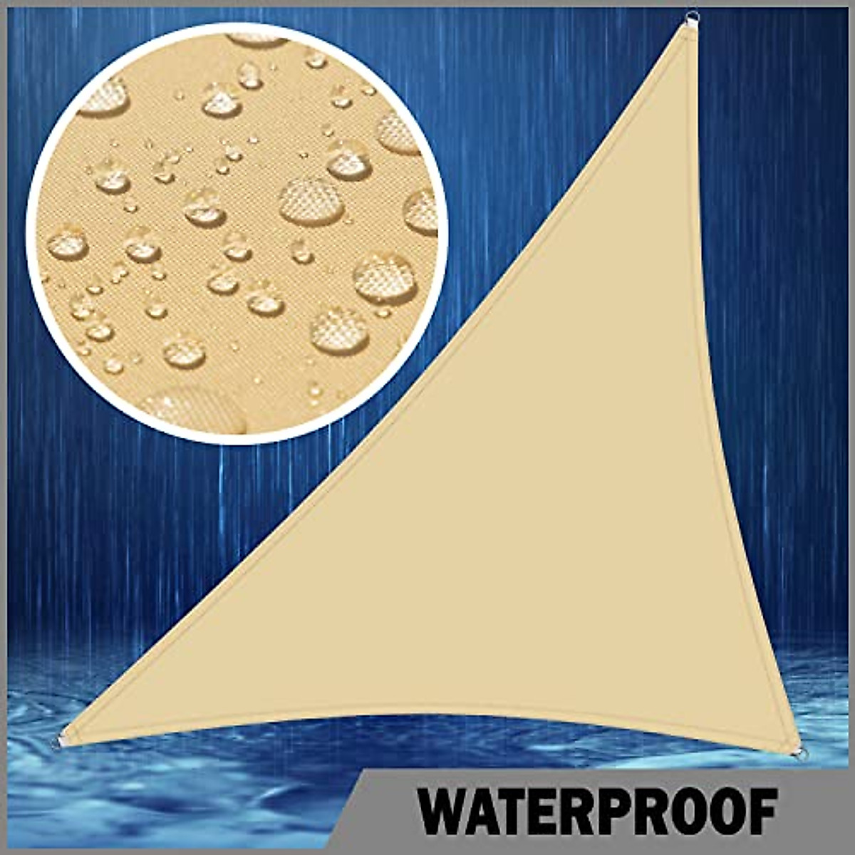 ShadeMart 16' x 16' x 16' Beige Triangle Waterproof Sun Shade Sail Canopy Awning, 95% UV Blockage & Water Resistant SMTADT16, Outdoor Backyard Patio Garden Carport - We Make Custom Size