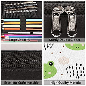 Frog Large Pencil Case Cute Frog Pen Box with Zipper Green for Kids Girls Boys Adults School Office College Makeup Cosmetic Bag Portable Storage Organizer