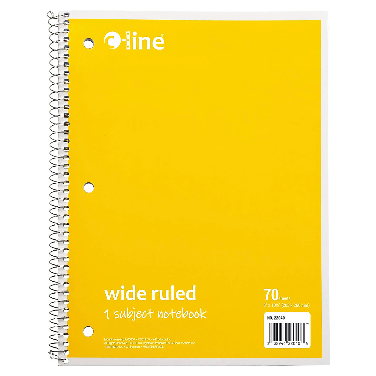 C-Line 1 Subject Notebook, 8 x 10-1/2 Inches, Wide Ruled, Yellow, 70 Sheets