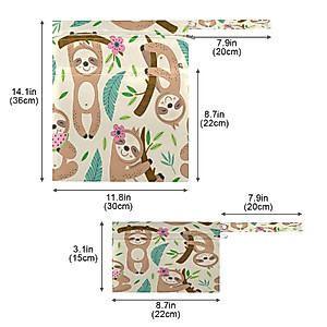 xigua 2PCS Baby Cloth Diaper Wet Dry Bags Waterproof Reusable with Two Zippered Travel Bags Beach Pool Stroller Dirty Gym Clothes Wet Swimsuits - 11.8 x 14.2in (Cute Playing Sloth)