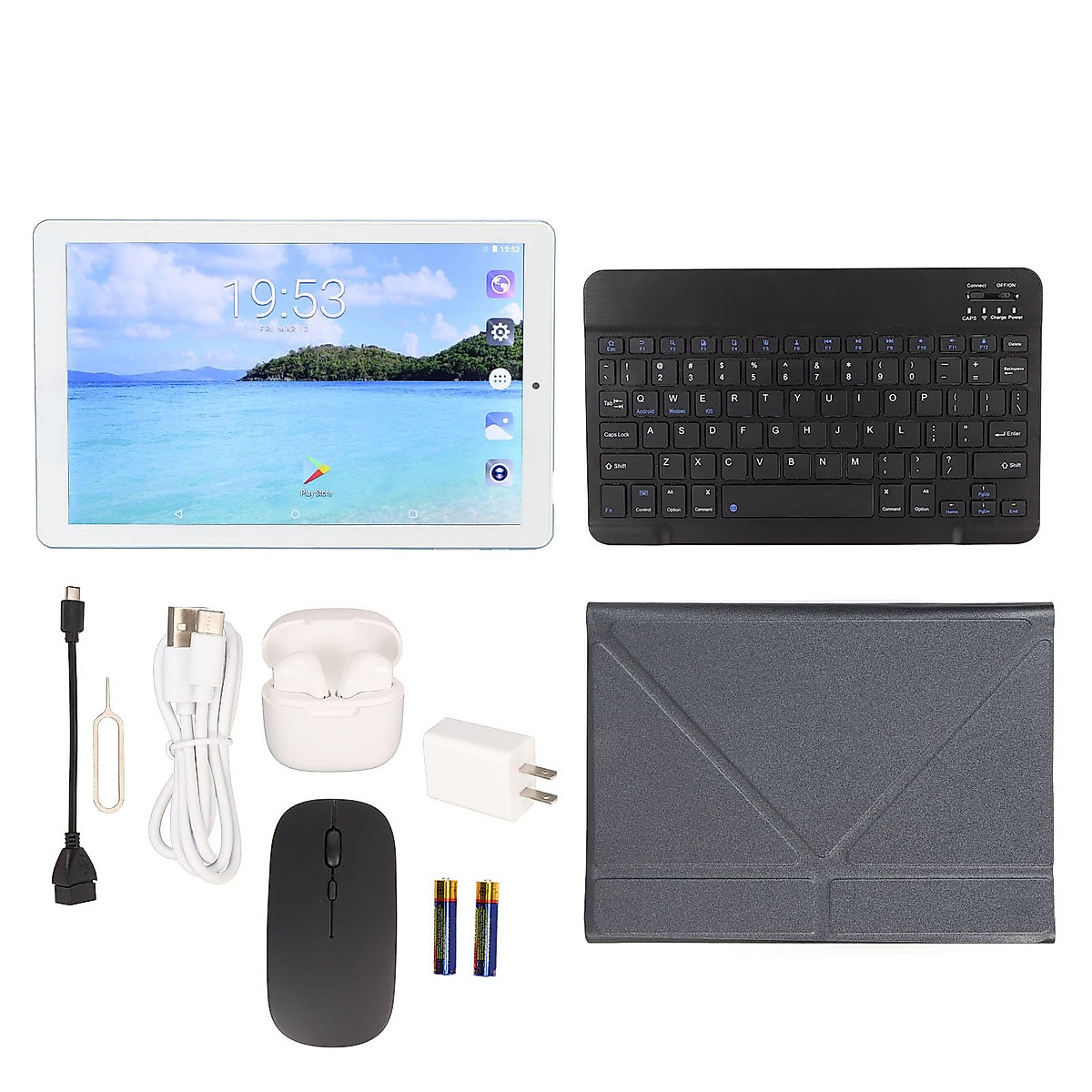 EBTOOLS 2 in 1 Tablet PC Set, 10.1 Inch Tablet for Android 11, 8 Core 4GB RAM 64GB ROM 5G WiFi Calling Tablet, 1920X1200 HD, 8MP 16MP Camera, 8800mAh, with Keyboard Headset Leather Mouse