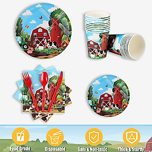 Hushee 171 Pcs Farm Animals Theme Party Supplies Cowboy Farm Barn Party Tablecloth 24 Guests Dinner Plates Dessert Plates Cups Napkins Banner for Baby Shower Western Cowgirl Farm Party Decoration