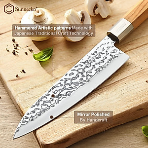 Sunnecko 8 Inch Chef Knife High Carbon Steel Japanese Chef's Knife Wood Handle Vintage Hand Forged Chef Knife for Meat Cutting