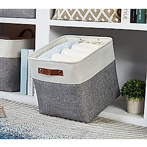 DECOMOMO Cube Storage Organizer Bins 11 inch Cube Storage Bin 4 Pack Cubby Storage Bins Storage Baskets for Organizing Shelf Closet Nursery Toys Cloth Bathroom (Grey&White)