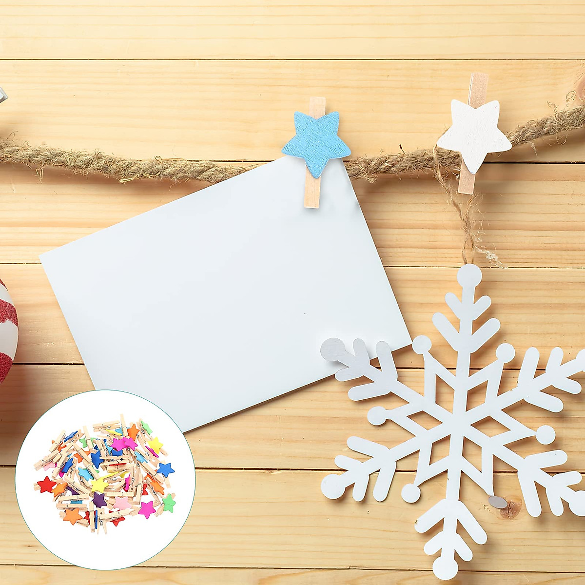 LUOZZY 200 pcs Mini Clothes Pins Wooden Mini Clothes Pins for Photo Colorful Star Shape Clothespins Wall Hanging Photo Clips for Crafts Memo Picture Pegs, 1.18inch