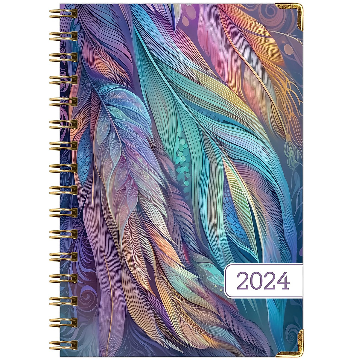 Global Printed Products HARDCOVER 2024 Planner: (November 2023 Through December 2024) 5.5"x8" Daily Weekly Monthly Planner Yearly Agenda Bookmark, Pocket Folder & Sticky Note Set (Pastel Peacock)