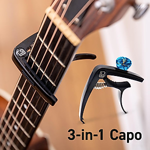 Guitar Accessories Kit - Premium Metal Tin with Guitar Strap, Capo, Tuner & Picks for Acoustic, Bass, Electric & Ukelele Guitars