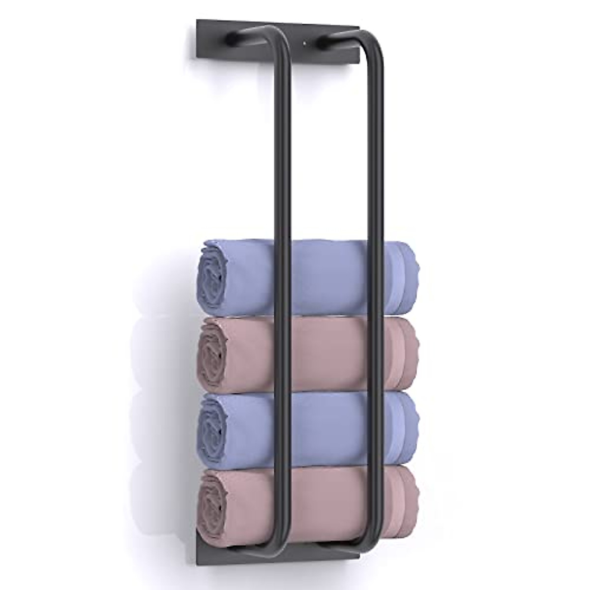 WUIVIUT Adhesive Towel Racks for Bathroom Wall Mounted, Rolled Bath Towel Holder Storage-Stainless Steel, Black Towel Shelf for Bath Towels, Hand Towels