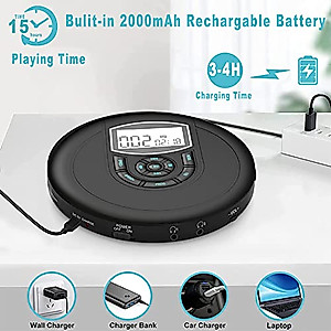 CD Player Portable, Portable CD Player with Built-in Speakers, Rechargeable CD Player for Car and Personal Use, Walkman CD Player with Headphones
