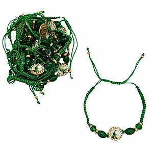 12 PCS San judas tadeo Bracelet Handmade Medal Adjustable String Green Rope Bracelets Religious Prayer Jewelry Gift For Women Men- Green (49GR)