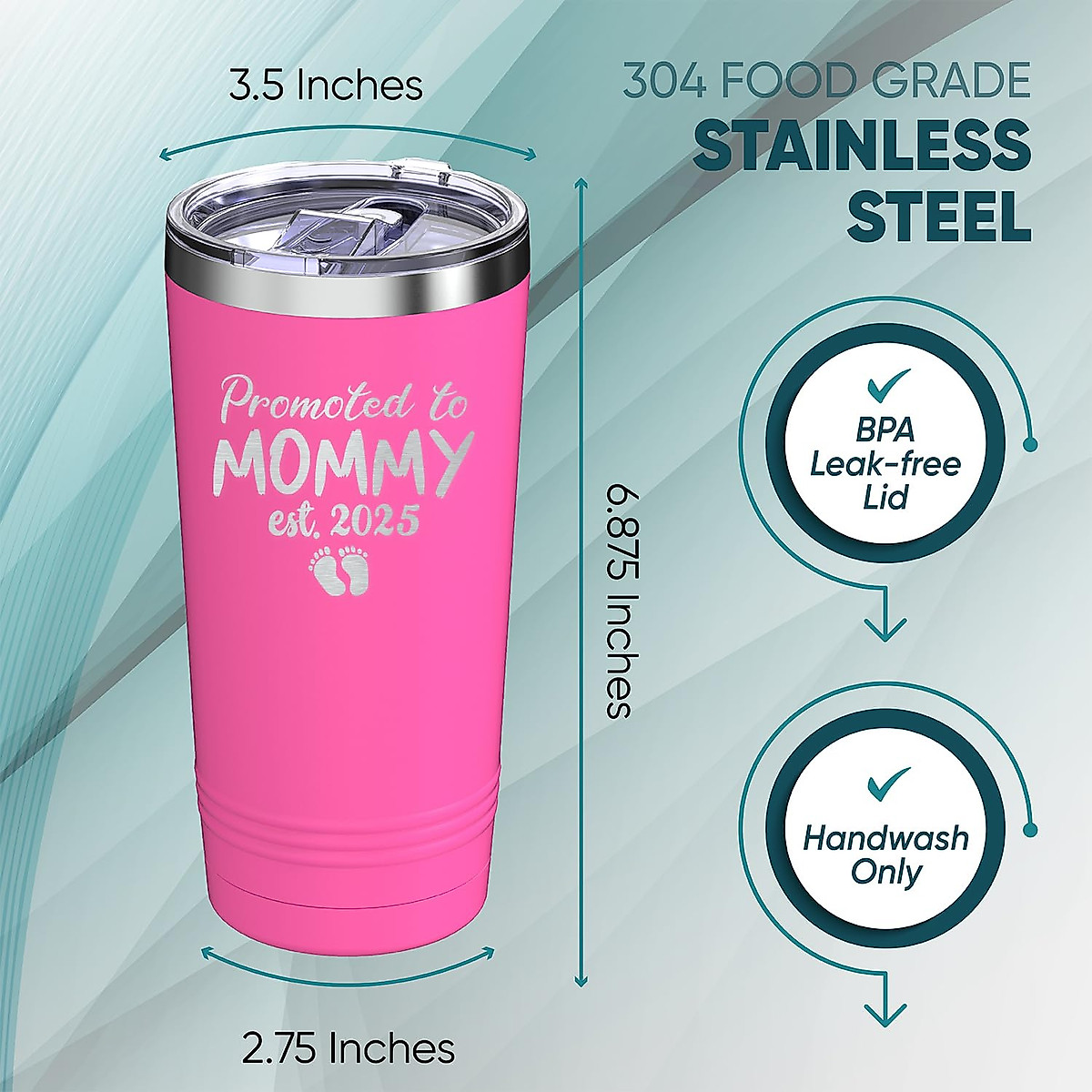 shop4ever Promoted to Mommy Est. 2025 Tumbler Insulated Tumbler 20 oz. with Lid, Stainless Steel Cups Travel Coffee Mug New Mom Pregnancy Announcement Gift (Pink)