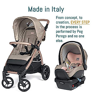 Peg Perego Booklet 50 Travel System - Includes Booklet 50 Baby Stroller and The Primo Viaggio 4-35 Infant Car Seat - Made in Italy - Mon Amour (Beige & Pink)