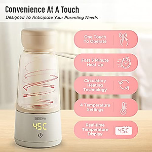 2-in-1 BEEVA Portable Baby Bottle Warmer for Breastmilk/Baby Formula, Ideal for Travel, with USB Charger, 4 Temperature Settings & Digital Display, Accurate Heating,with Travel Bag