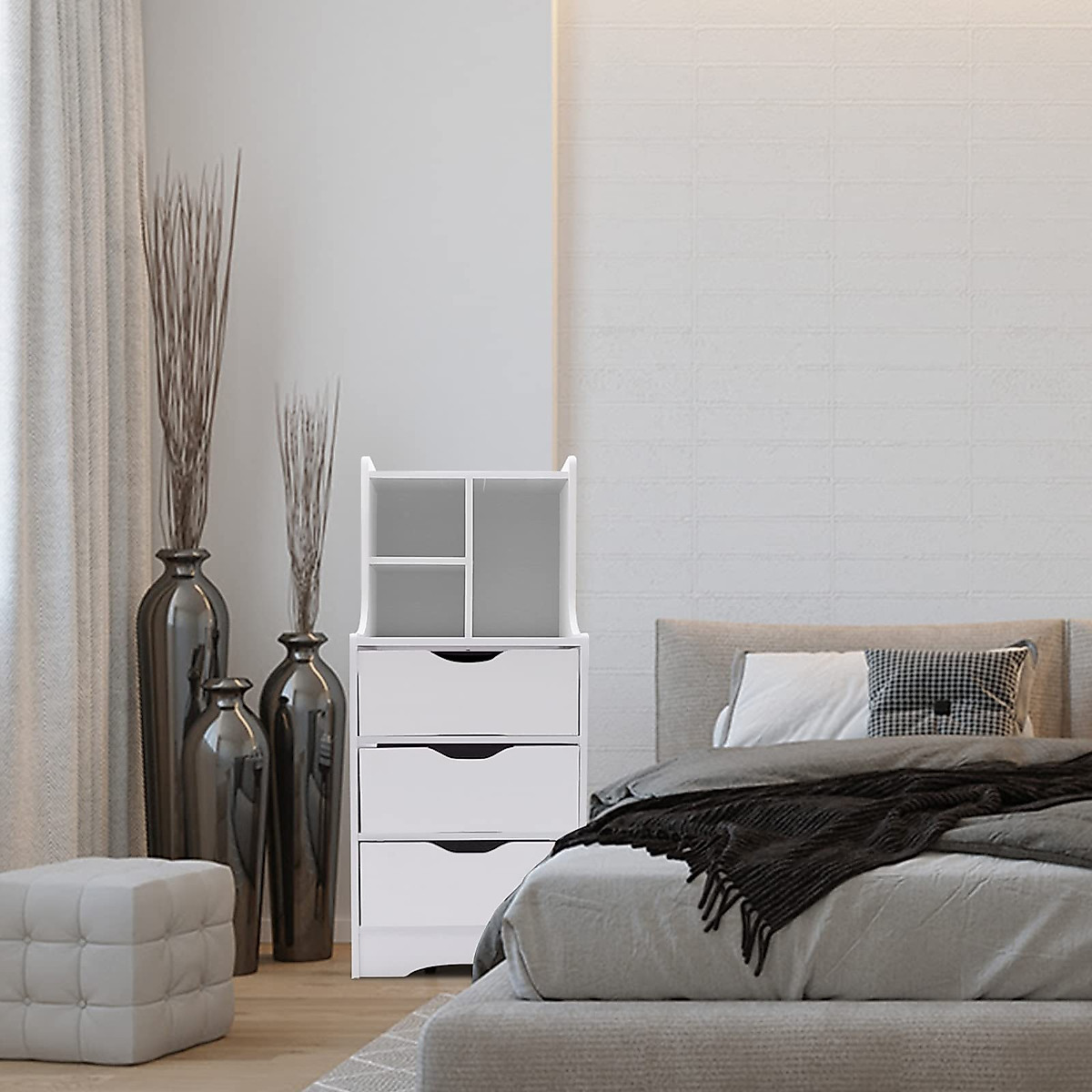 CNCEST 3 Layers of Drawers Nightstand Organizer Nightstand with Kitchen Cabinet and Storage Drawers for Scene: Bedroom, Living Room, Office, White