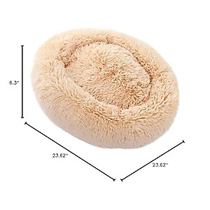 Luxury Fur Donut Cuddler Round Cat and Dog Cushion Bed Self-Warming and Cozy for Improved Sleep (Big Size, Beige)