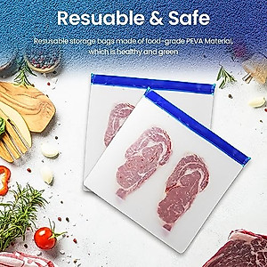 Reusable Food Storage Bags, 4 Pack BPA Free Food Grade Reusable Stand Up Bags, 2 Reusable Gallon Bags, 2 Reusable Freezer Bags, Leakproof Reusable Bags Silicone