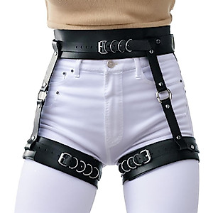 Women's PU Leather Leg Garter Body Belt Adjustable Punk Waist Belt Festival Rave Costume
