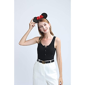 FANYITY Mouse Ears, 2 Pcs Mice Ear Costume Headbands Hair Band for Christmas Party (Red&Black)