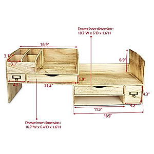 Ikee Design Large Extendable Wooden Desktop Organizer for Office Supplies, Storage Shelf Rack Book Shelf, Stationary Compartment Holder, 17 1/4" W x 7 1/2" D x 12" H