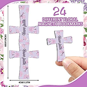 48 Pcs Magnetic Bookmarks Religious Floral Marble Christian Cross Bookmark for Women Bible Magnetic Page Clips Cute Flower Religious Scripture Bible Verse Marks for Student Office Book (Floral Style)