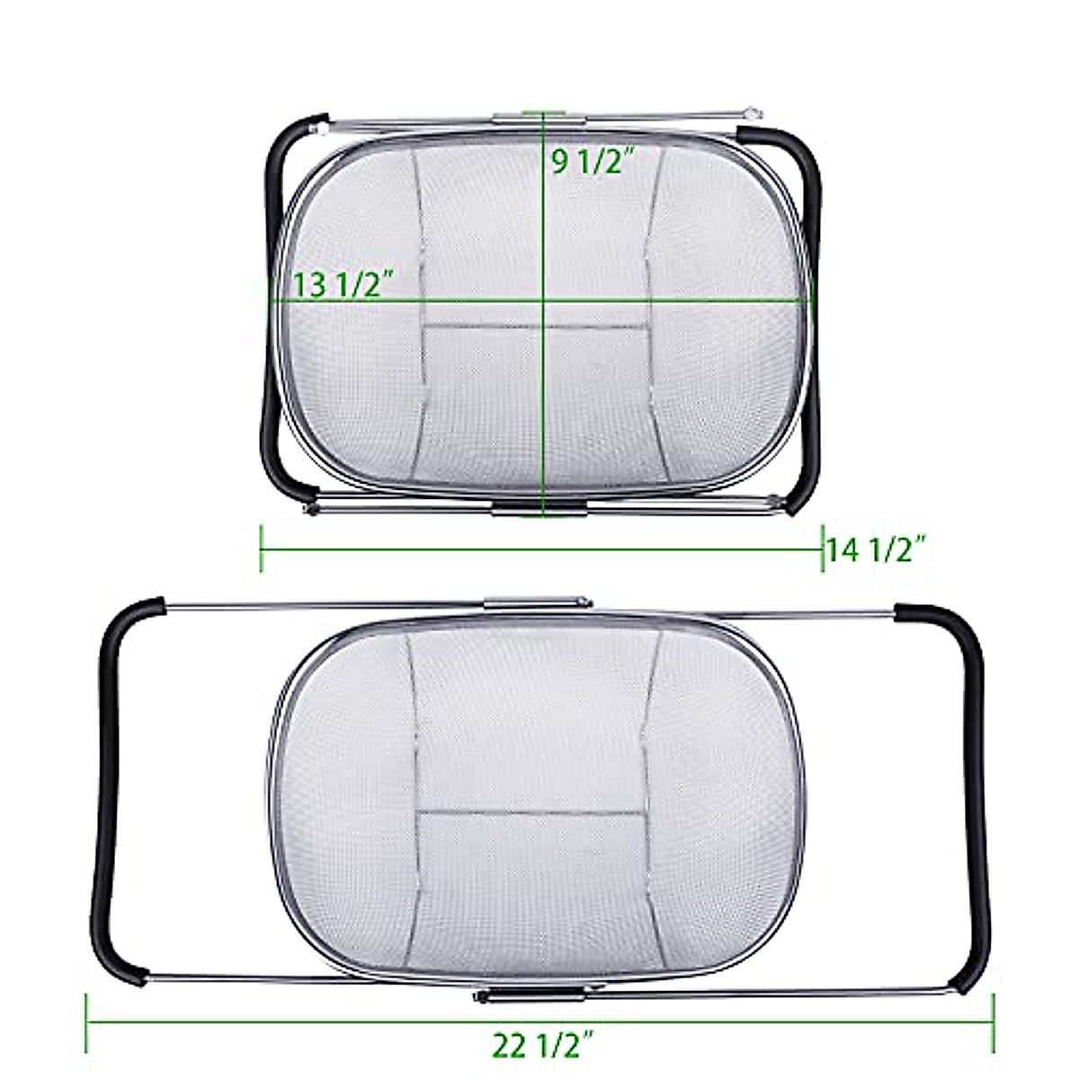 6-Quart Large Over The Sink Colander, 18/8 Stainless Steel Fine Mesh Strainer Basket with Expandable Rubber Grip Handles - Strain, Drain, Rinse Fruits, Vegetables