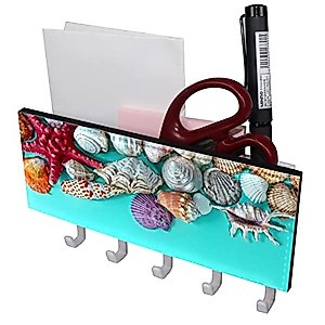 Marine Gastropods Starfish Conch Rack Organizer with 5 Hooks Wall Bathroom Kitchen Shelf Rack Multifunctional Storage Shelf