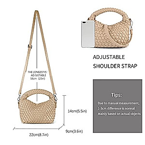 Women Woven Tote Small Crossbody Bag, Weave Quilted Purse Square Shoulder Bag Woven Handbag with Detachable Strap (Khaki)