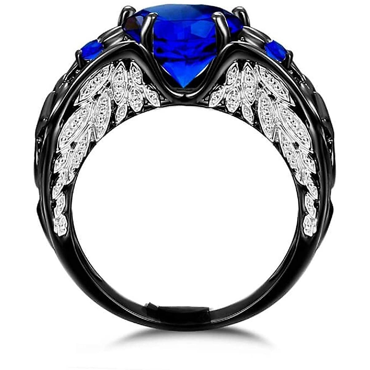 4.00Ct Heart Cut Blue Sapphire & Diamond Angel Wings Engagement Ring 925 Sterling Silver (10.5)