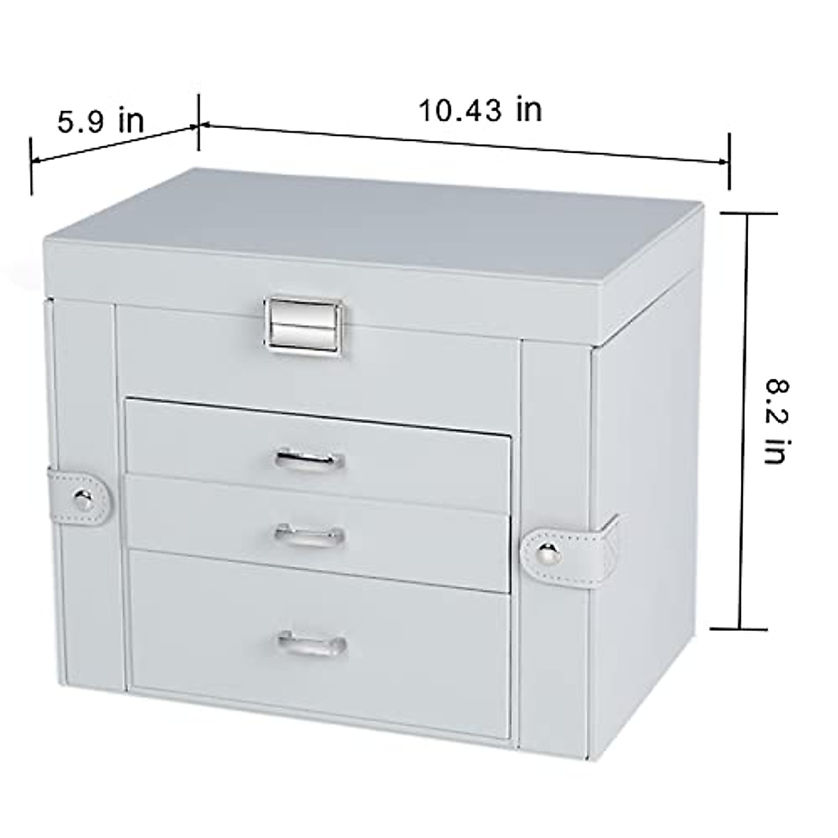 DQUTAR Jewelry Box for Women 4-layer Leather Large Jewelry Organizer Box with Drawers&Mirror for Necklace/Ring/Earring/Watch Storage (Grey)