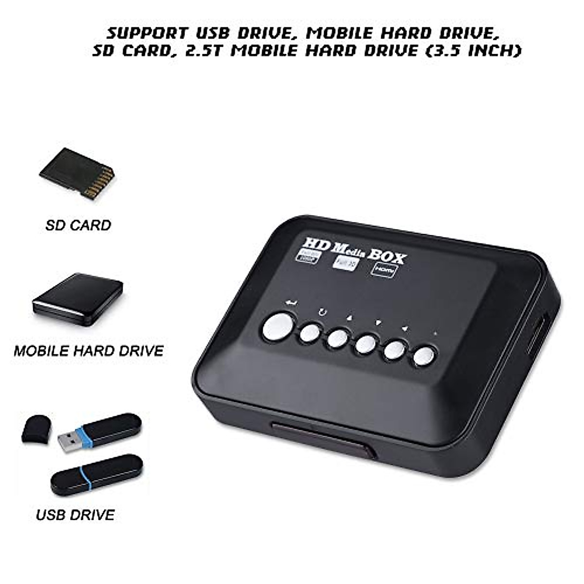 HD Media Player 1080P HD HDMI Audio Video Media Player Box with IR Remote Control Support USB Drive, Mobile Hard Drive, SD Card, 2.5T Mobile Hard Drive (3.5 inch)(US)