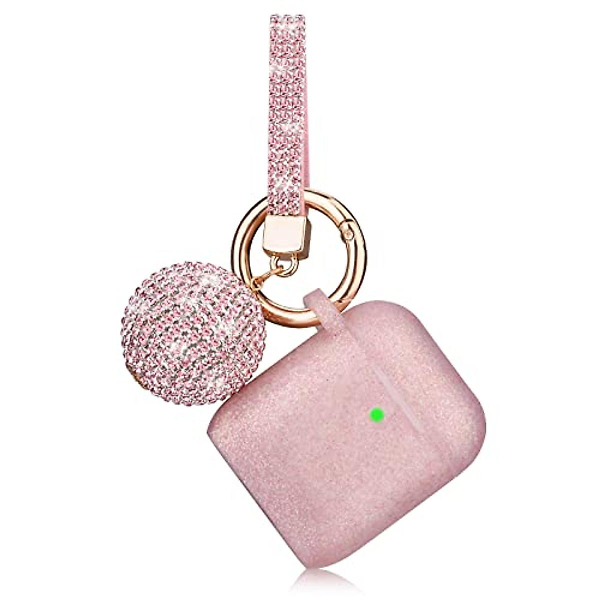 Case for Airpods, Filoto Bling Airpod Silicone Case Cover Skin, Air Pods Protective Glitter Case with Shiny Disco Ball Keychain, Scratch Proof and Drop Proof for Apple Airpods 2&1 (Glittery Rose Gold)