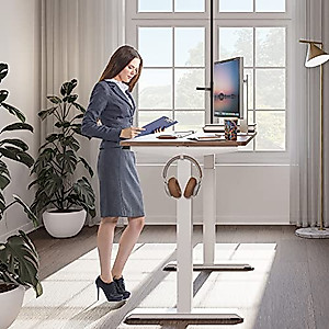 Walsunny Electric Height Adjustable Standing Desk, 63 x 24 Inches Splice Board, Sit Stand Up Computer Table with Memory Preset Controller for Home, Office,White Frame/Walnut Top